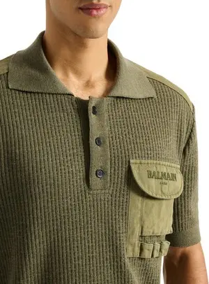 Balmain Vintage Utility Ribbed Knit Polo
