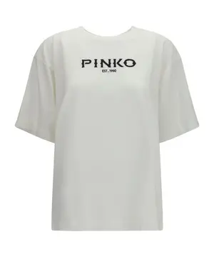 Pinko Logo Print Crewneck T-shirt - White