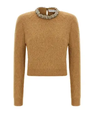 SELF-PORTRAIT Embellished Collar Knitted Sweater - Brown