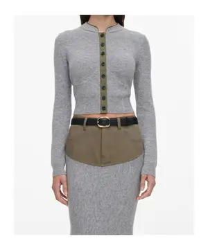 SELF-PORTRAIT Knit Khaki Denim Insert Midi Skirt