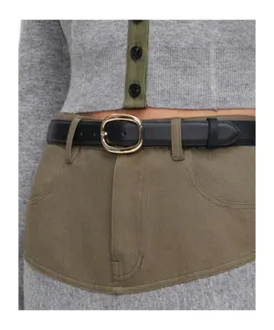 SELF-PORTRAIT Knit Khaki Denim Insert Midi Skirt