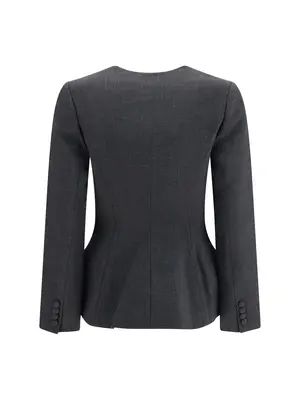 SELF-PORTRAIT Wool Collarless Jacket With Pearl-topped Gold Buttons - Grey