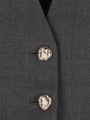 SELF-PORTRAIT Wool Collarless Jacket With Pearl-topped Gold Buttons - Grey