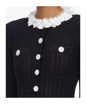 SELF-PORTRAIT Flower Trim Knit Mini Dress