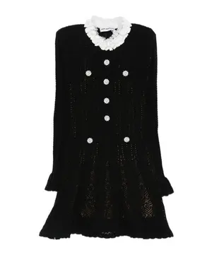 SELF-PORTRAIT Lace Trim Knit Mini Dress - Black