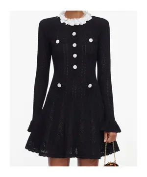 SELF-PORTRAIT Lace Trim Knit Mini Dress