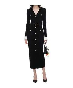 SELF-PORTRAIT Chenille Knit Midi Dress - Black