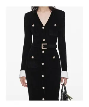 SELF-PORTRAIT Belted Buttoned Midi Dress