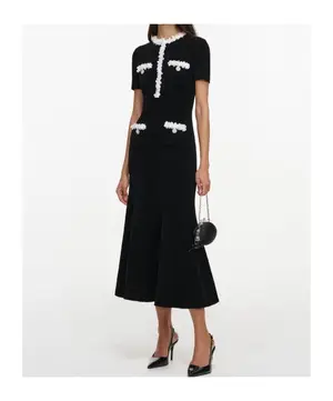 SELF-PORTRAIT Floral-appliqué Ribbed-knit Midi Dress