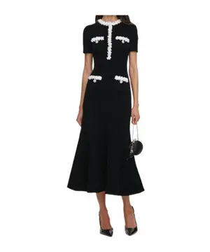SELF-PORTRAIT Floral-appliqué Ribbed-knit Midi Dress
