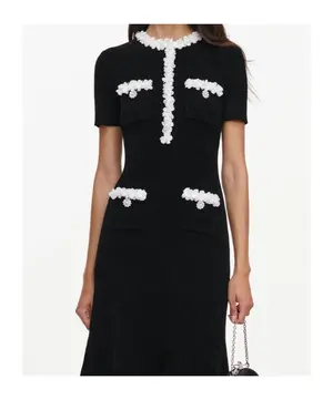 SELF-PORTRAIT Floral-appliqué Ribbed-knit Midi Dress