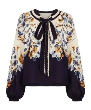 Farm Rio Long-sleeved Top - Navy Blue