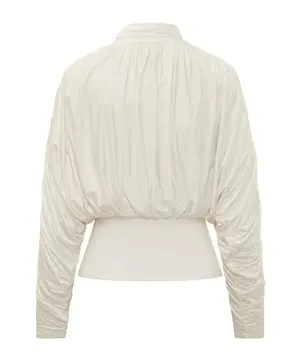 SELF-PORTRAIT Draped Tie-neck Top With Button Closure - Cream