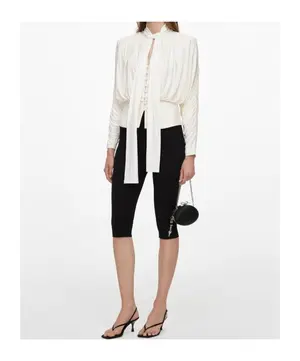 SELF-PORTRAIT Draped Tie-neck Top With Button Closure - Cream