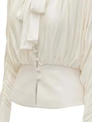 SELF-PORTRAIT Draped Tie-neck Top With Button Closure - Cream