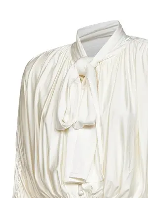 SELF-PORTRAIT Draped Tie-neck Top With Button Closure - Cream