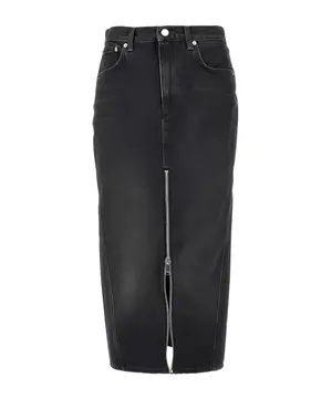 HAIKURE Midi Denim Midi Skirt - Washed Black
