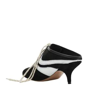 Dries Van Noten Mules 65 In Black And White Suede And Leather - Black White