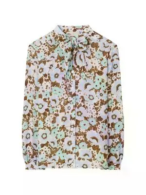 Tory Burch Printed Viscose Bow Blouse - Blue