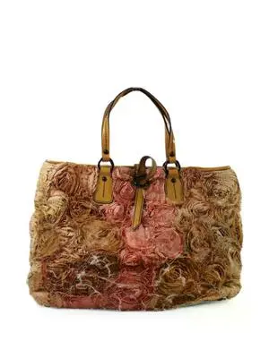 Valentino Garavani Floral-appliqué Leather-trim Tote Bag - Brown