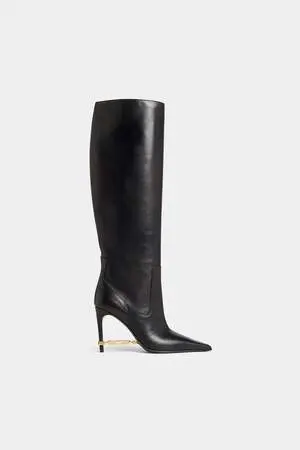 Dsquared2 Knee-high Stiletto Boots With Metal Bar Detail - Black