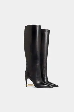 Dsquared2 Knee-high Stiletto Boots With Metal Bar Detail - Black