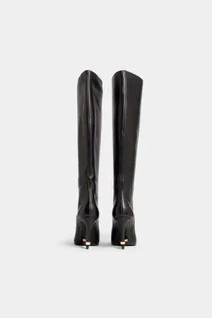 Dsquared2 Knee-high Stiletto Boots With Metal Bar Detail - Black
