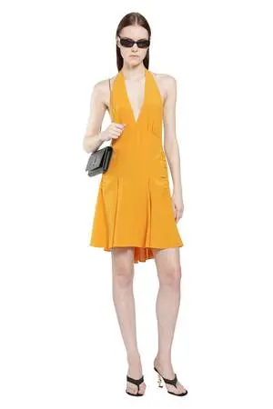 Saint Laurent Silk Crepe De Chine Halter Dress - Orange