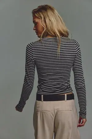 Free People Just Enough Stripe Crew Neck Long Sleeve