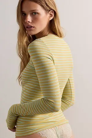 Free People Intimately Stripe Long Sleeve Top - Yellow Combo