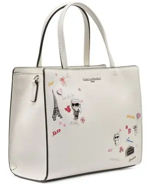 Karl Lagerfeld Paris Maybelle Satchel With Printed Paris Illustrations - White/silver