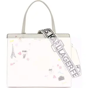 Karl Lagerfeld Paris Maybelle Satchel With Printed Paris Illustrations - White/silver