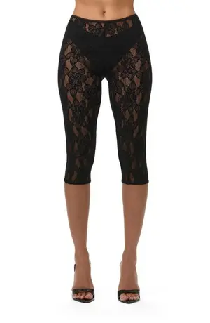 Naked Wardrobe Lace Capri Leggings - Black