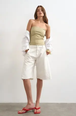 Topshop Cotton Blend Bandeau Top