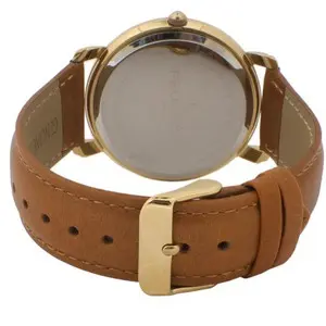 PEUGEOT Round Case Leather Strap Watch - Brown