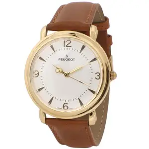 PEUGEOT Round Case Leather Strap Watch - Brown