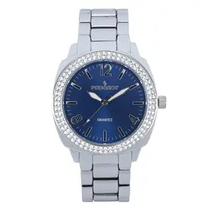 PEUGEOT Round Crystal Bezel Link Bracelet Watch - Blue