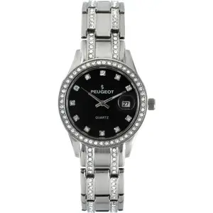 PEUGEOT Luxury Swarovski Crystal Bracelet Watch- 30mm - Silver