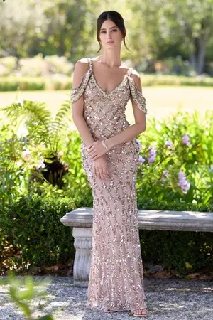 Mac Duggal Sequin Embellished V-neck Gown