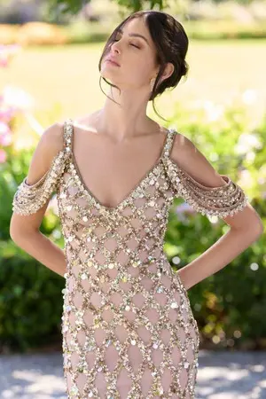 Mac Duggal Sequin Embellished V-neck Gown