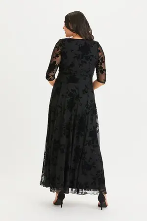 SCARLETT & JO Elizabeth Velvet Flocked Mesh Maxi Dress