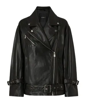 Pinko Belted Leather Biker Jacket - Black