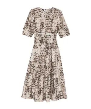 Pinko Cutout Animal-printed Pleated Midi Dress - Beige/black