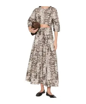 Pinko Cutout Animal-printed Pleated Midi Dress