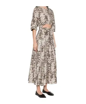 Pinko Cutout Animal-printed Pleated Midi Dress