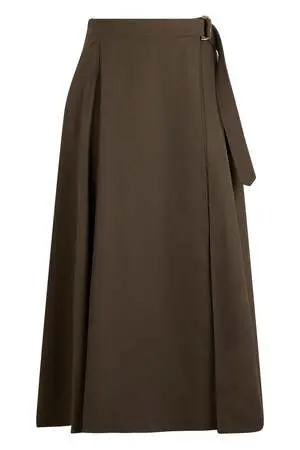 Burberry Long Wool Gabardine Skirt - Brown