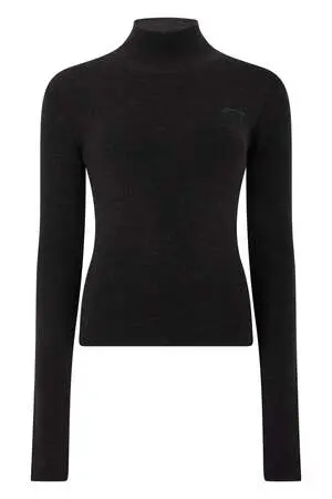 GANNI Fitted Wool Turtleneck Cropped Sweater
