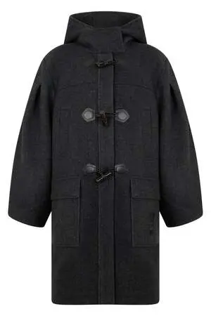GANNI Hooded Wool-blend Coat With Adjustable Hood And Button Front