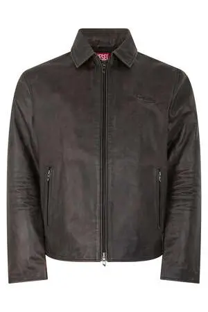 DIESEL® Leather Zip-up Jacket With Classic Collar