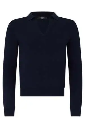 Max Mara Weekend-inspired V-neck Double-collar Long-sleeve Top - Blue